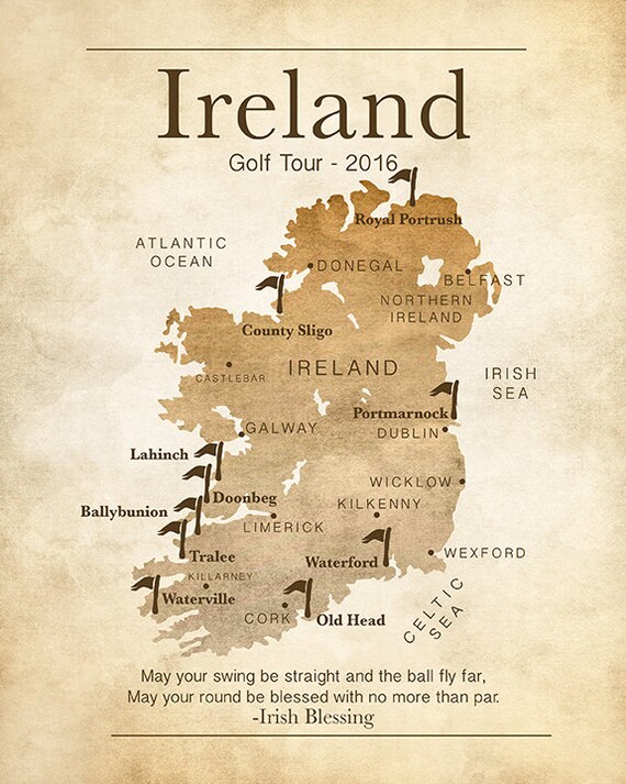 Gift for Golfer Ireland Map Golf Map by WanderingFables on Etsy