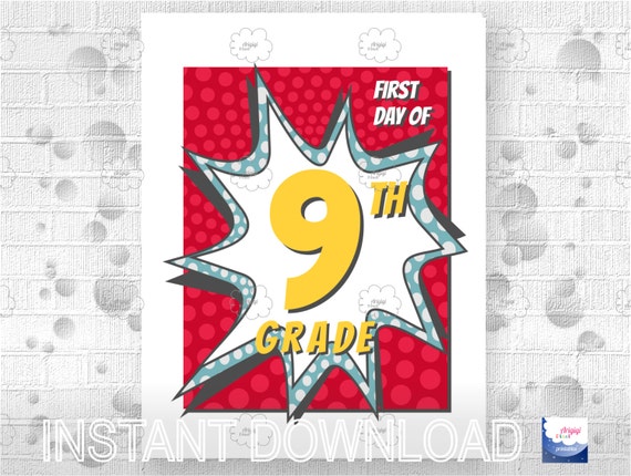 Items similar to First Day of School 9th Grade sign, Printable Back to ...