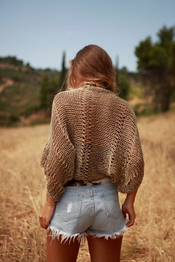 Beige loose knit shrug women's loose weave by ThreeBirdsSitting
