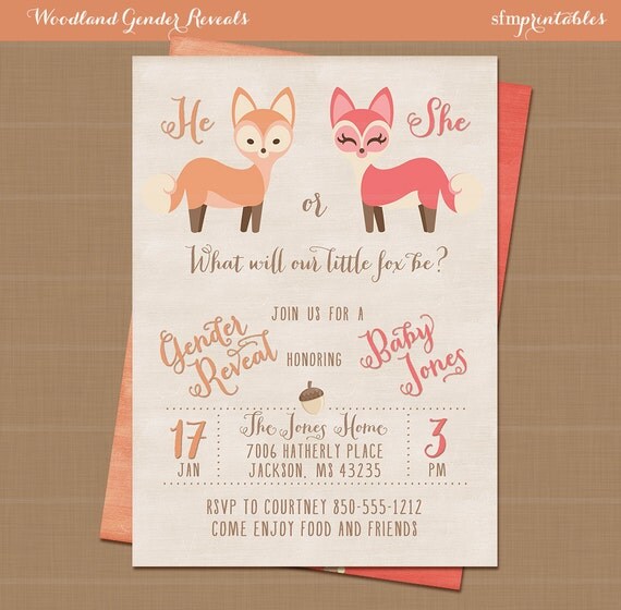 Woodlands Fall Gender Reveal / Squirrel Rustic Invitation / Baby Shower ...