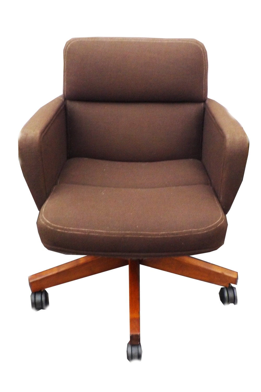 Mid Century Modern Brown Wool Tweed Padded Office Swivel Chair – Haute ...