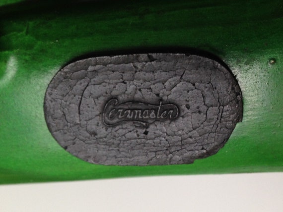 Vintage Groovy Ceramaster Green Ceramic Cat Bank with Flower