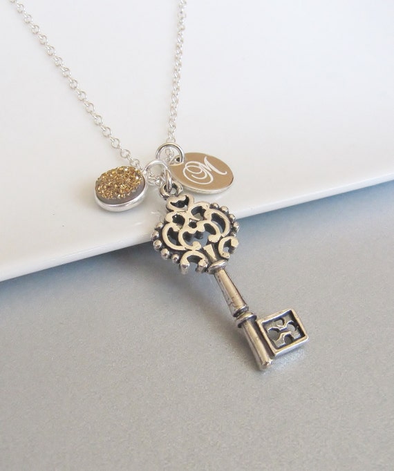 Silver Key Necklace Personalized Necklace Key to my Heart