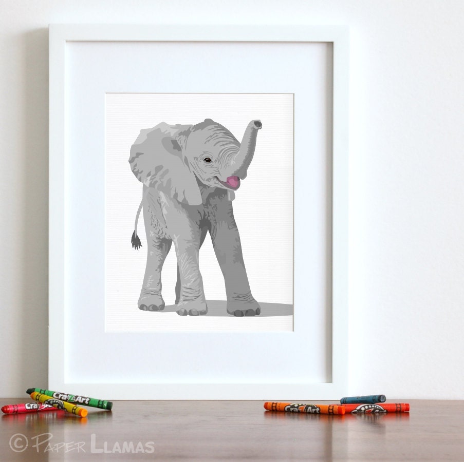 Elephant art print Elephant nursery artwork baby by PaperLlamas
