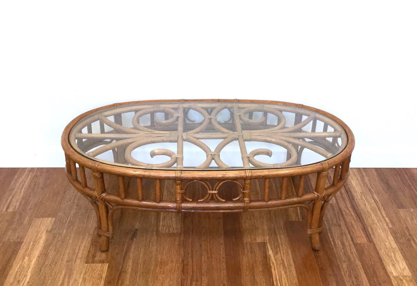 Rattan Bamboo Coffee Table, Oval Cocktail Table, Bohemian Home – Haute ...