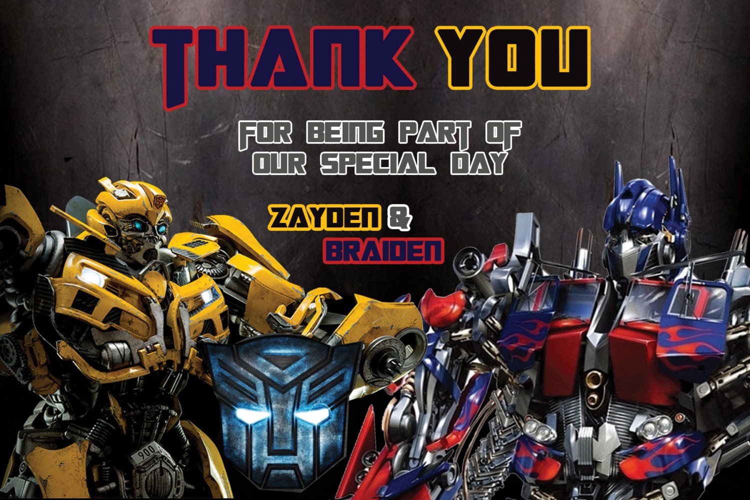Transformers THANK YOU CARD Optimus Prime by jacknjilldesign