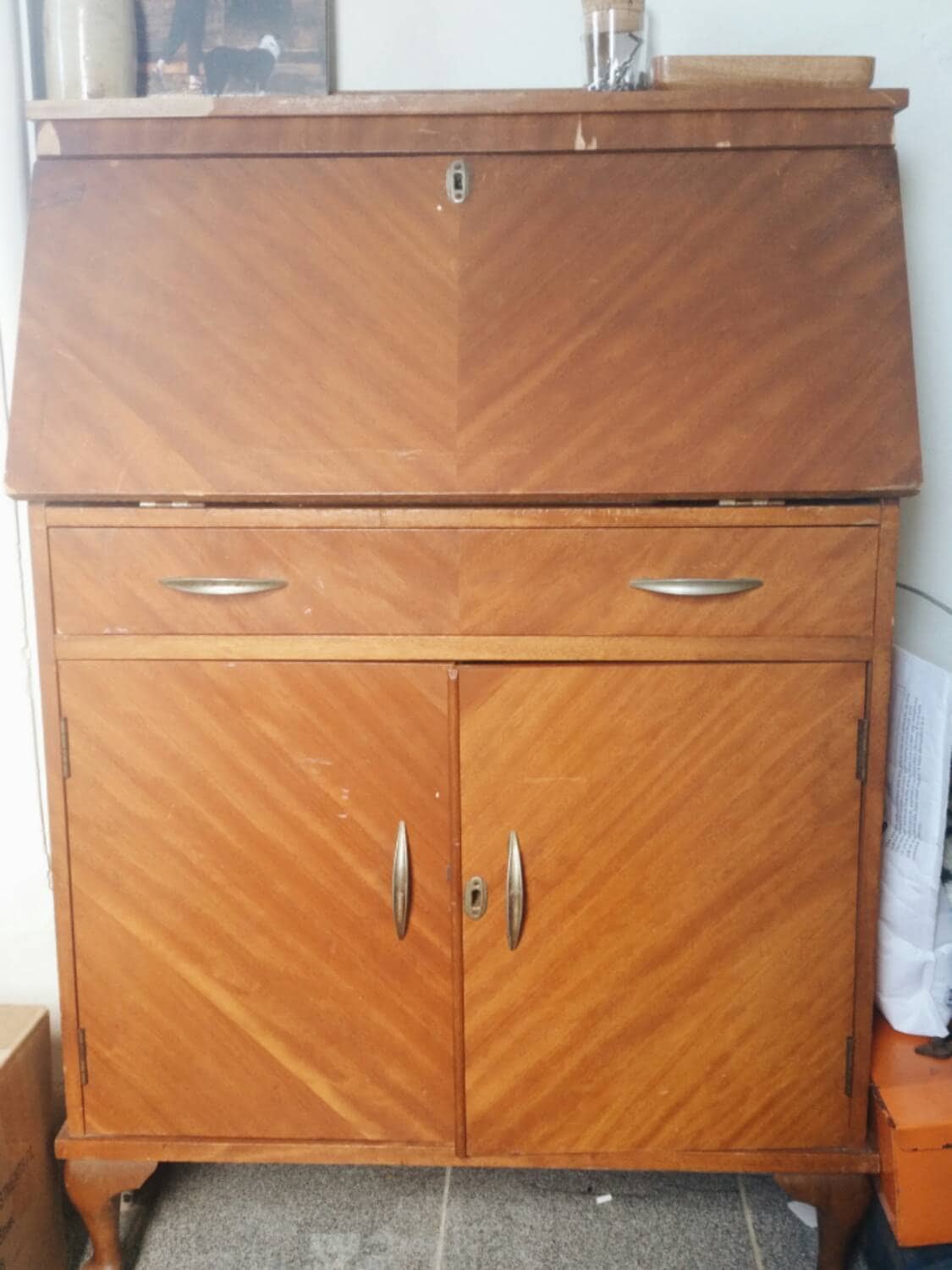 1950s Style Fold-Out Study Nook / Desk / Vintage Lock-Up Cabinet ...