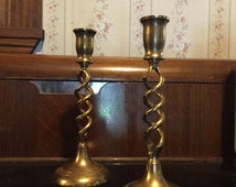 Pair of Vintage Open Twist Brass Candlesticks--7 1/2"