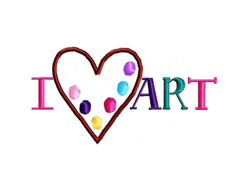 I Love Art with Heart shape Paint Palette Applique Embroidery