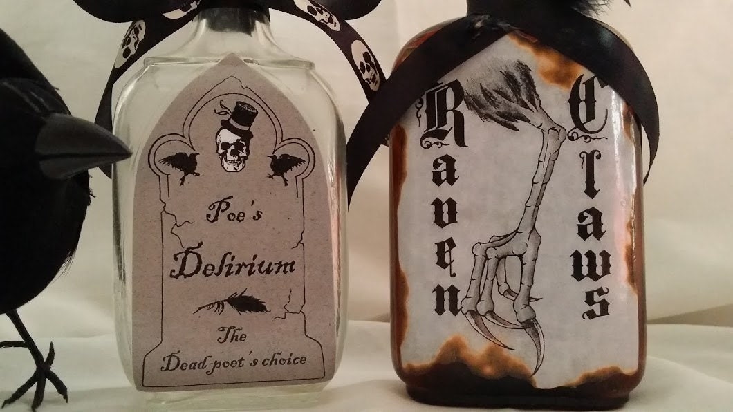 Edgar Allen POE RAVEN Claws and Delirium potion poison bottles