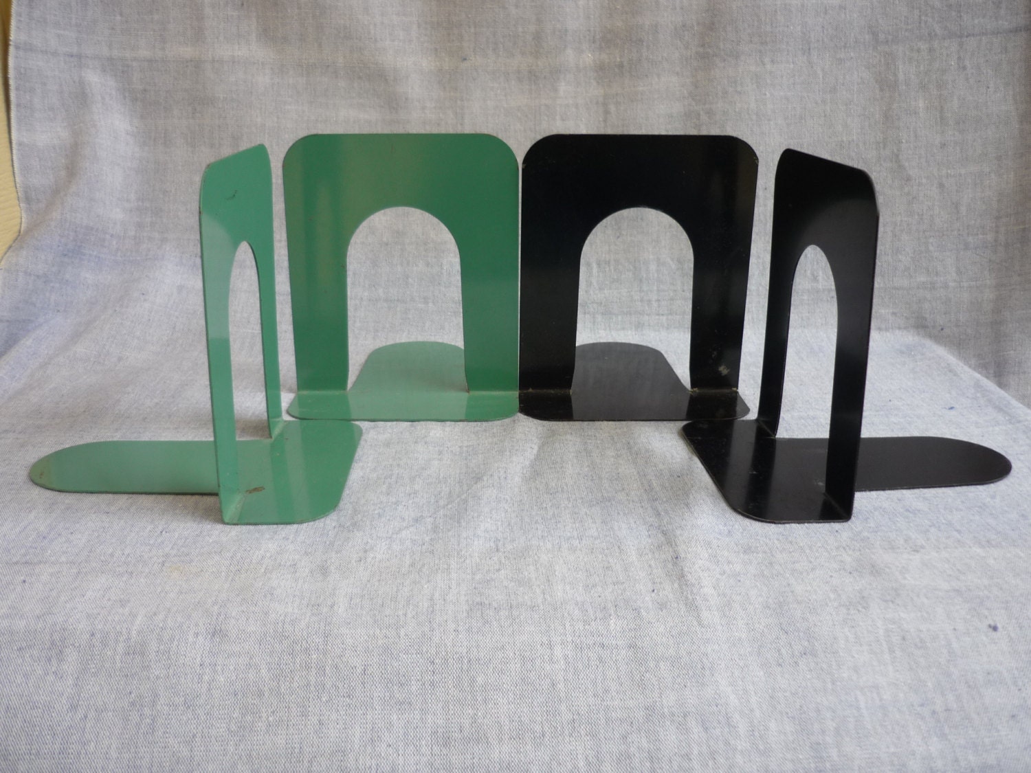 Vintage 2 pair metal bookends, black, green, gift, man cave, library ...