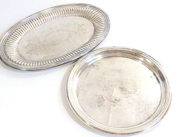 Set of 2 Vintage Silverplate Tray, Small Plate/Dish Round and Oval ...