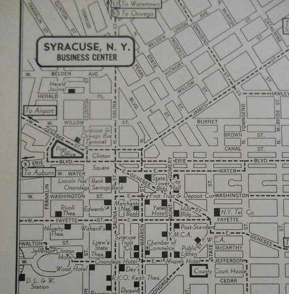 Syracuse NY city street map Vintage Syracuse by moosehornvintage