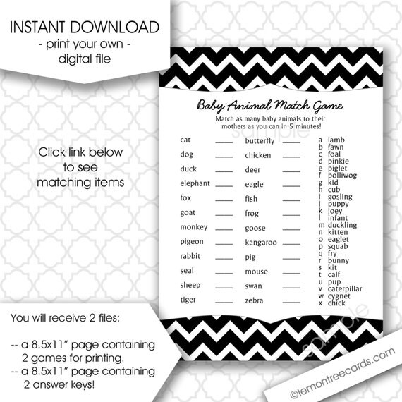 Who's my mama Baby Animal Match Baby Shower Game instant