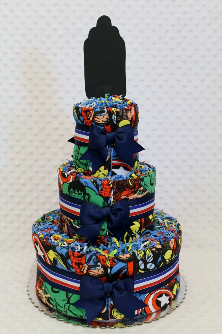 Super hero Baby Diaper Cake Shower Gift by Diannasdiapercakes