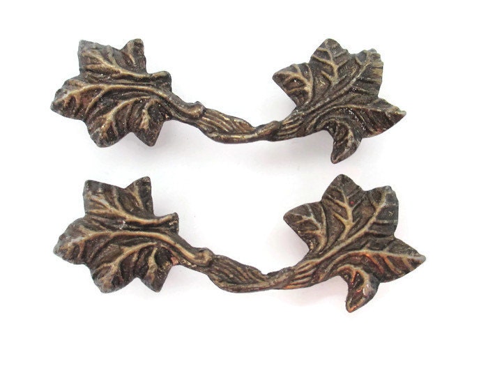RESERVED CLEARANCE Lot of 2 ornate leaf vintage drawer pulls 3″ centers ...