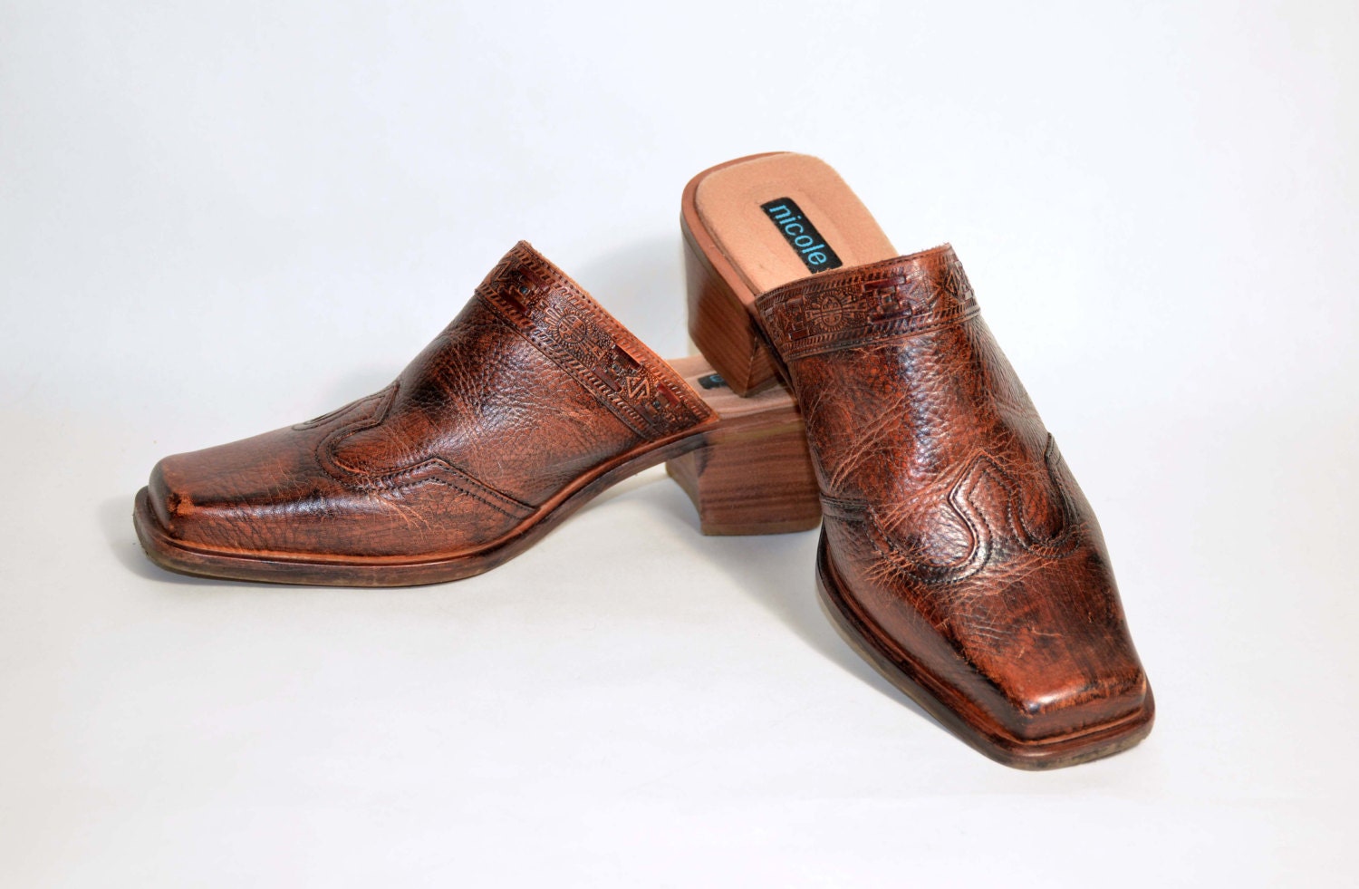 Vintage Southwestern Cowgirl Slip On Mule/Leather Clog Faux Boot ...