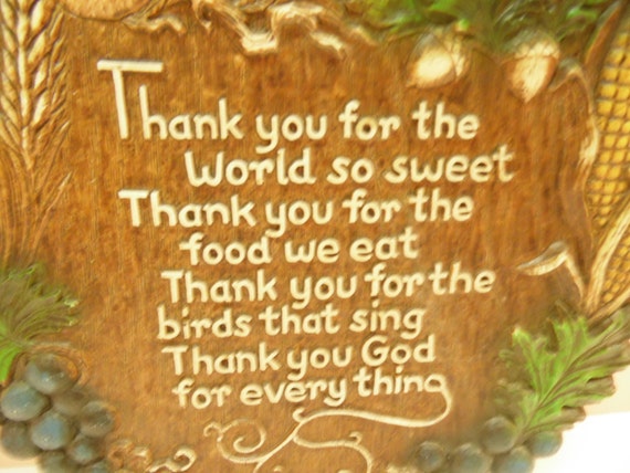 Vintage Prayer Plaque Thank You For The World So Sweet Made In
