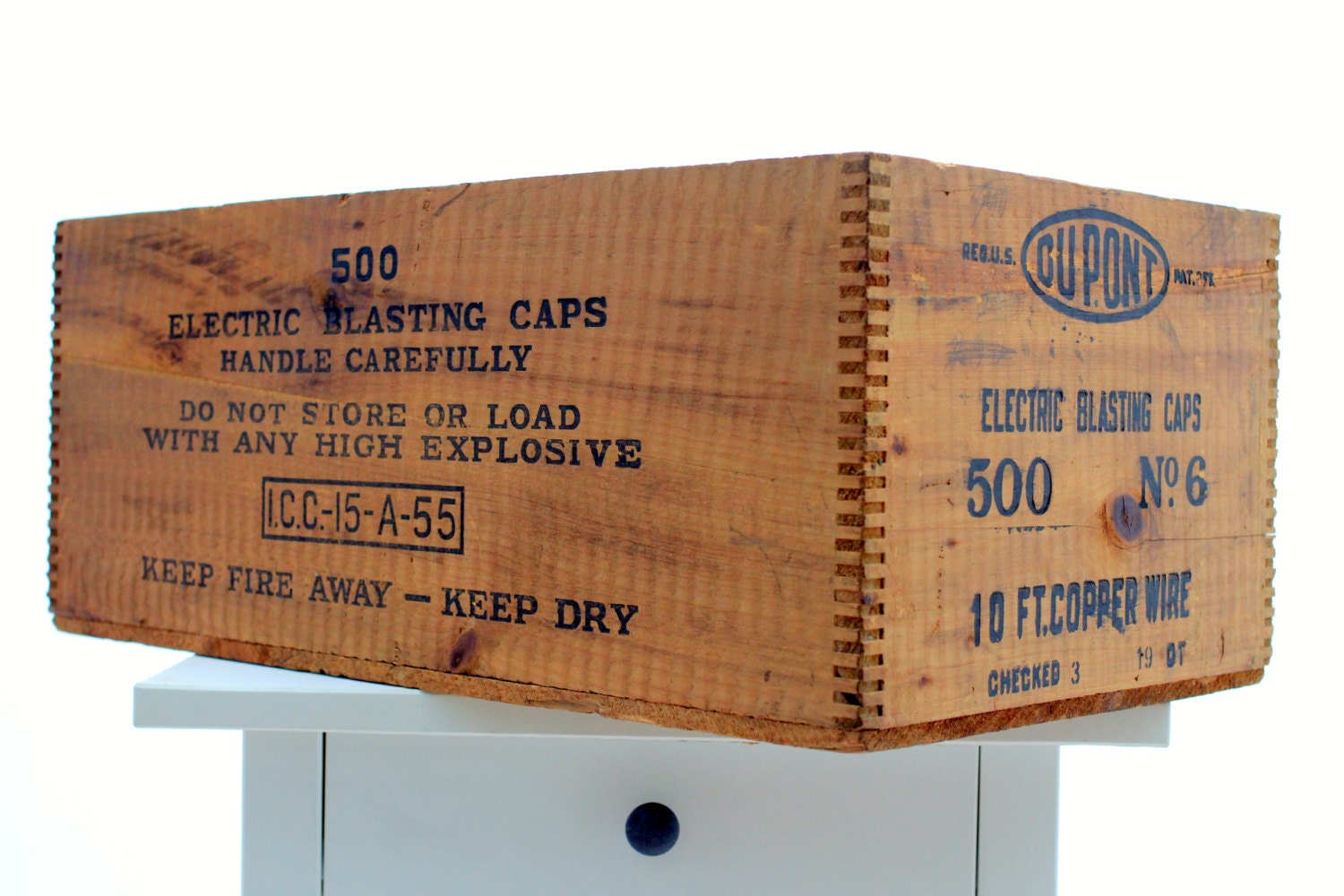 Vintage Large Dynamite Box Dupont Blasting Caps Wooden Box