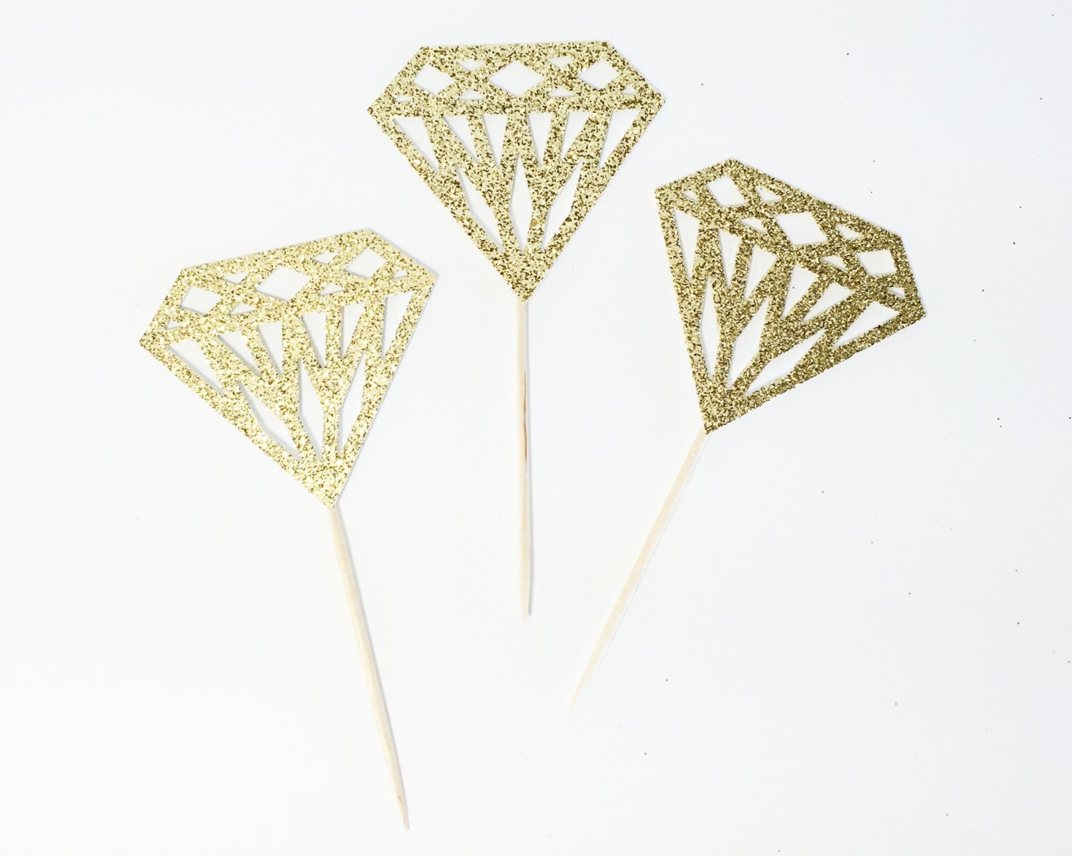 Gold Glitter Diamond Cupcake Toppers By Tenderlovecardstock