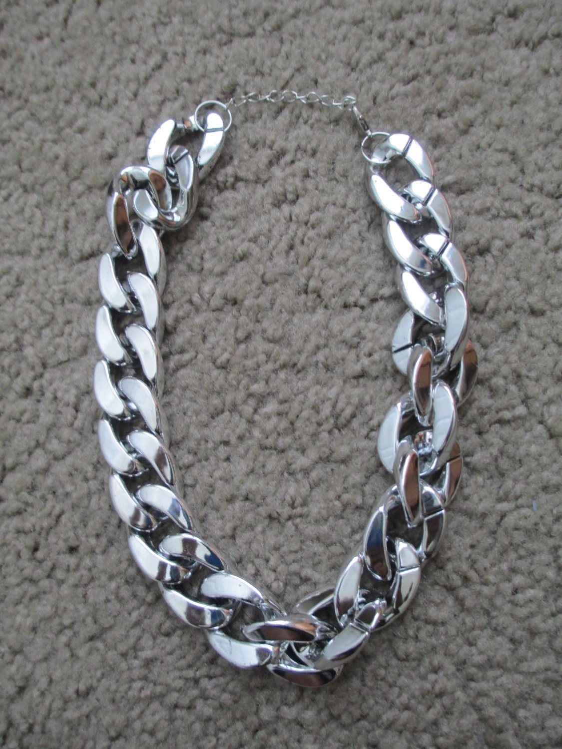 Vintage Silver Plastic Link Curb Chain Chunky Metallic Shiny Statement ...