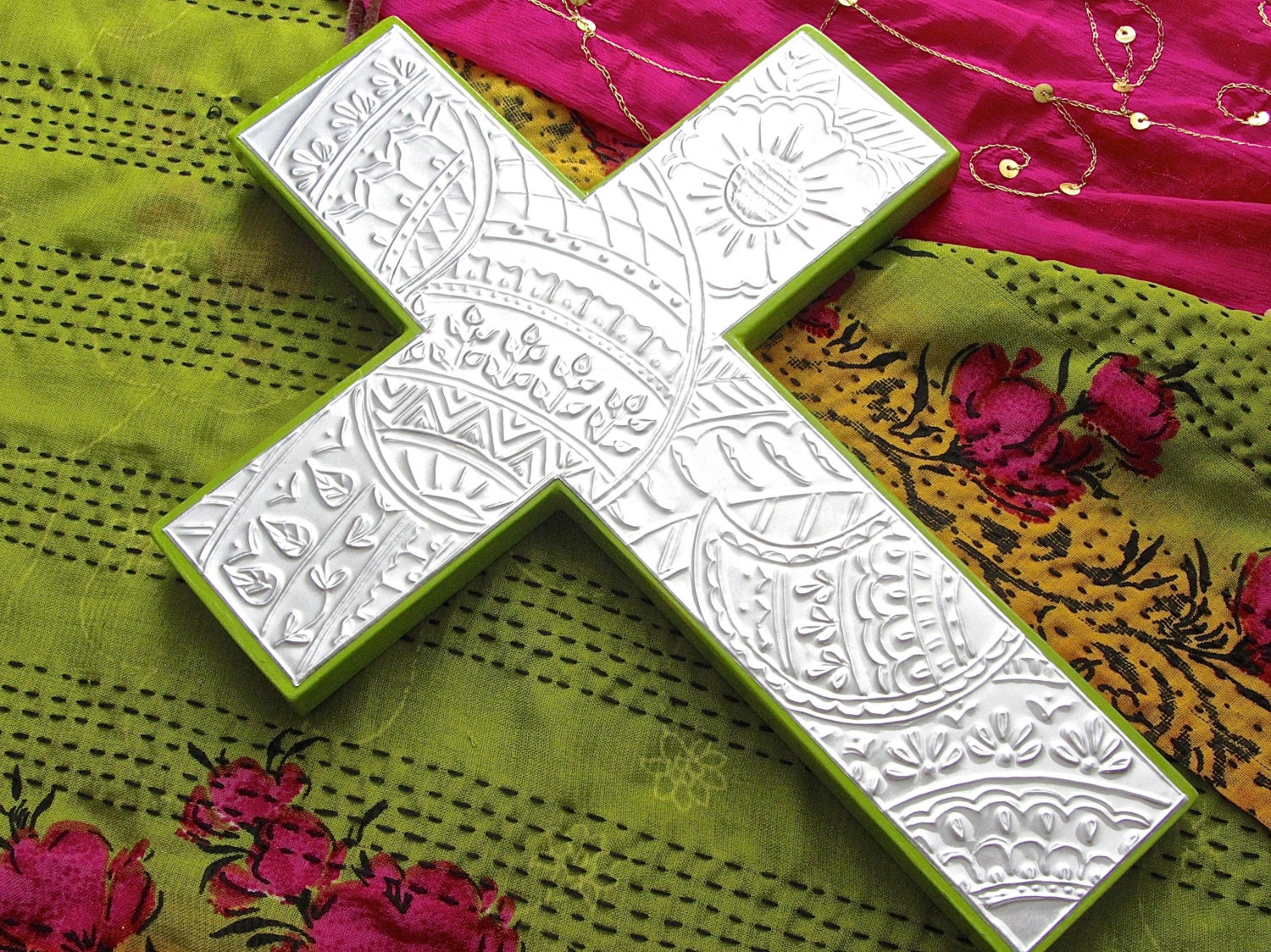 Embossed Metal Wall Cross Decor Decorative Cross by FoilingStar