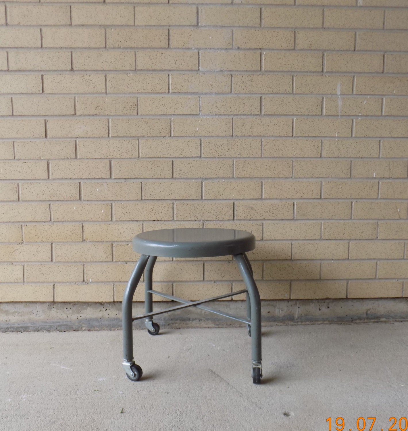 Vintage Rolling Metal Stool Seat Industrial Lab Retro Steampunk Green ...