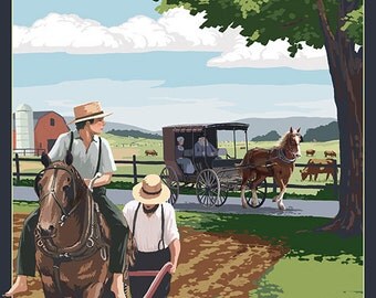 Amish farm art | Etsy