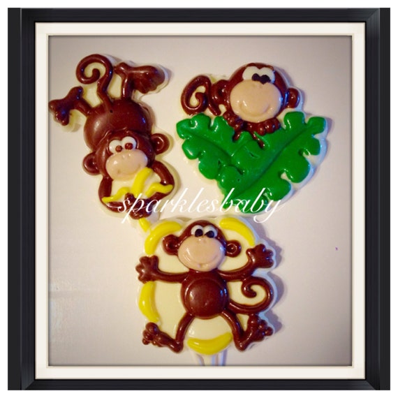 Monkey Chocolate Lollipops Set of 12 LARGE Monkey Lollipops