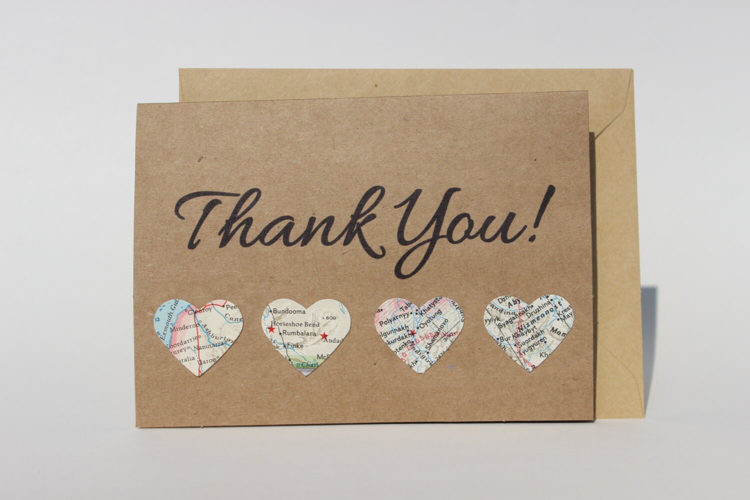 Thank You Card Vintage Map Card Travel Card Map Hearts