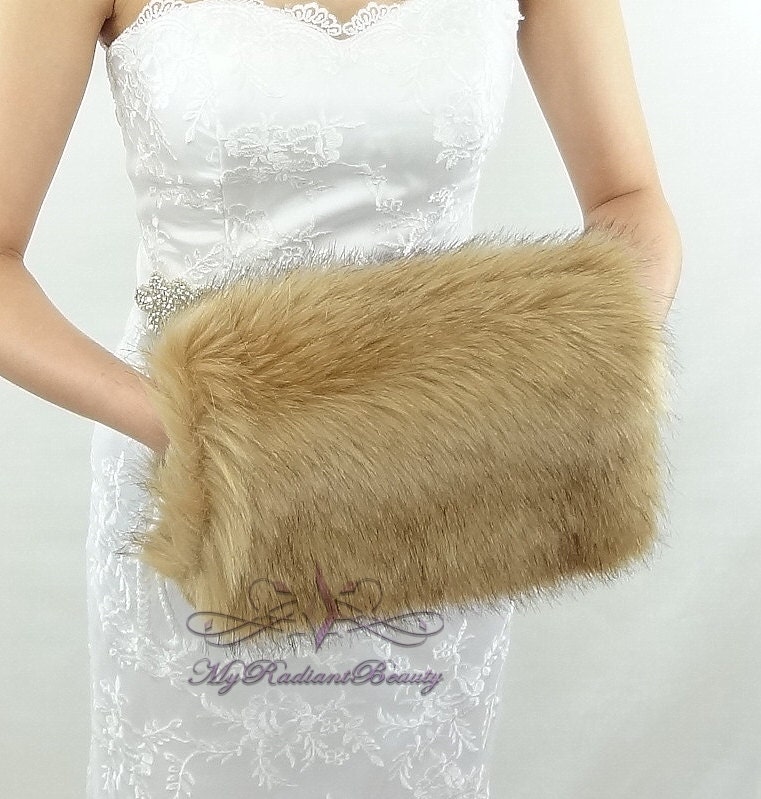 Faux Fur Hand Muff Vintage Brown Fur Hand Warmer Bridal Fur