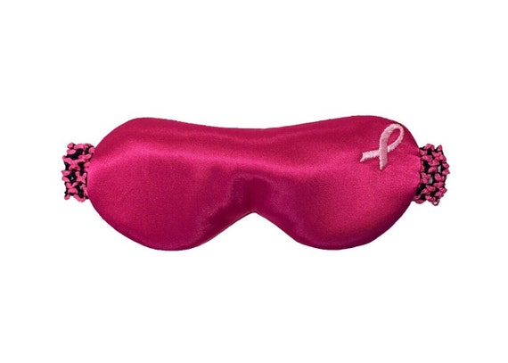 Hot Pink Ribbon Sleep Mask Breast Cancer Awareness by SatinSwank