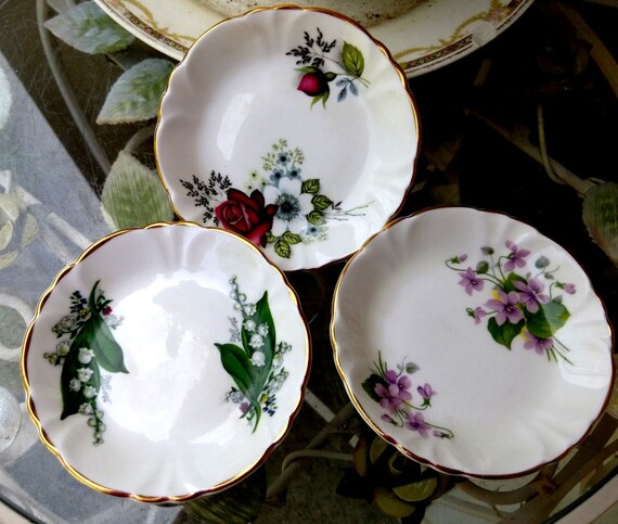 Princess House Bone China 3 Lot little Floral Plates Gold edge