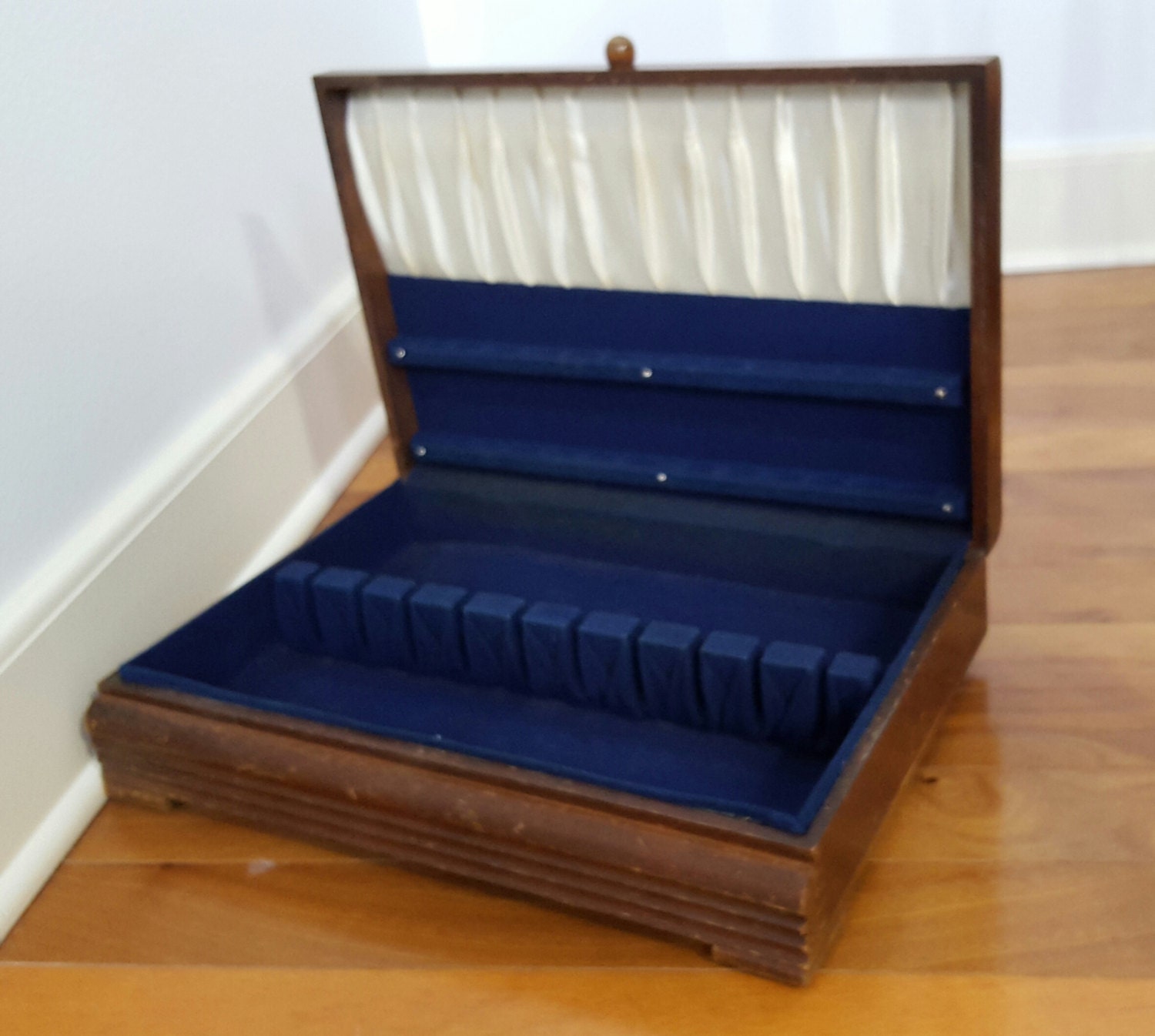 Vintage Solid Dark Wood Large Silverware/Flatware Storage Box/Chest for ...