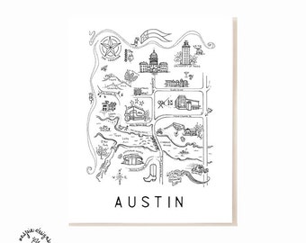 Austin City Map Art Print Watercolor