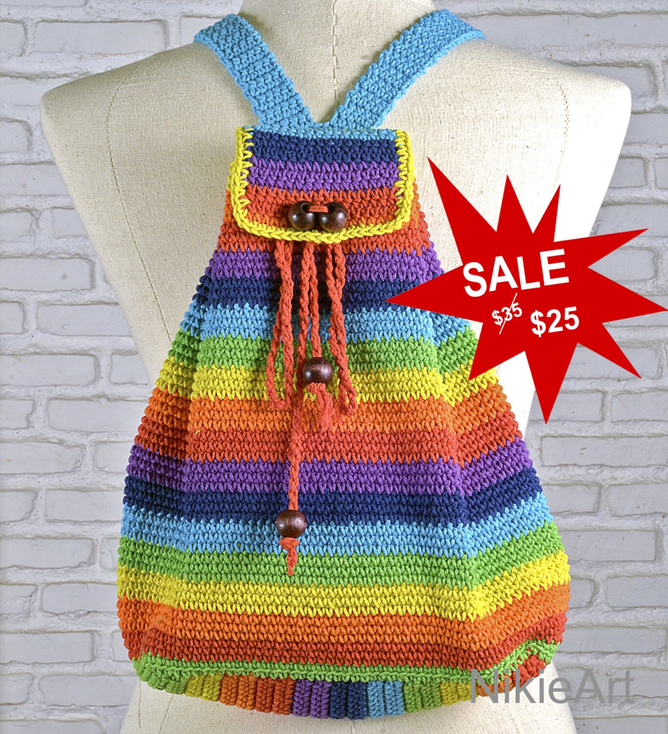 SALE Rainbow Crochet backpack Casual woman bag 100 % cotton