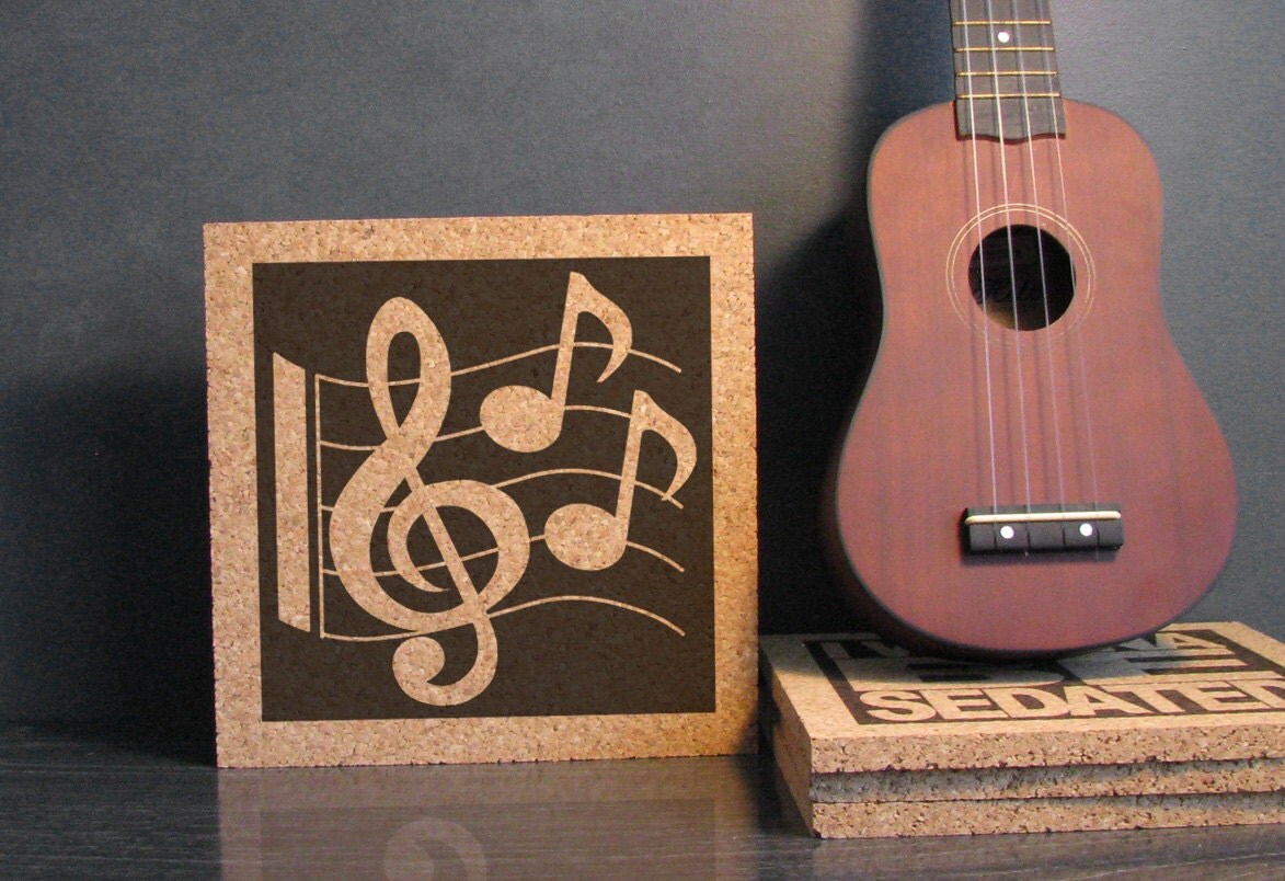 Music Notes Cork Trivet Kitchen Decor Dorm Room by 8TrackRomeo