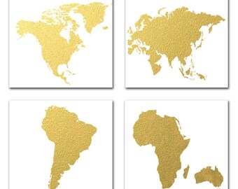 Gold world map | Etsy