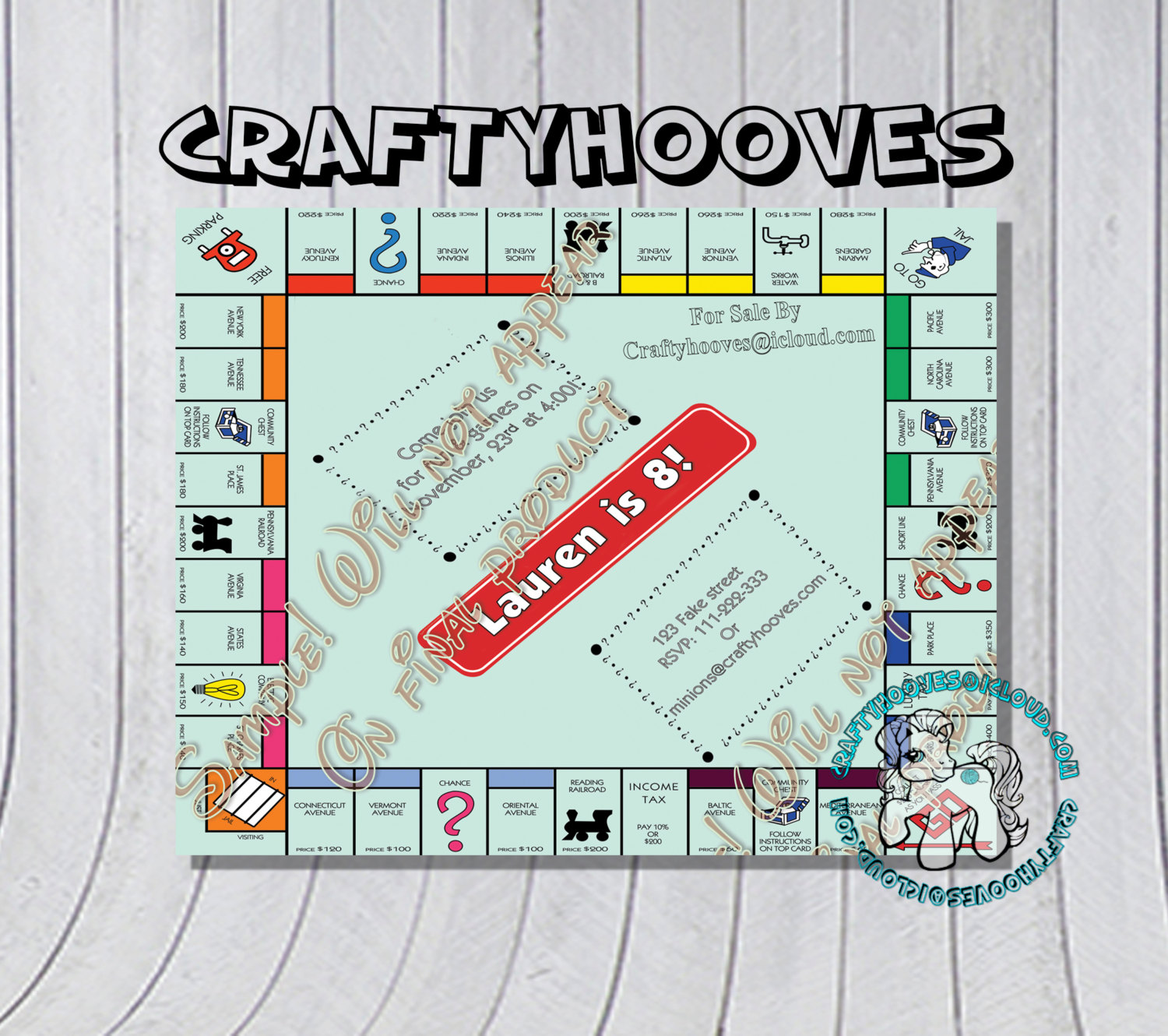 Monopoly Game Birthday Party Invitations U-Print Custom Board