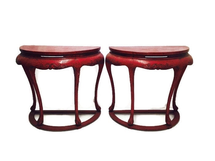 Vintage PAIR Asian Console Tables Tall Demilune Tables Large Far East ...