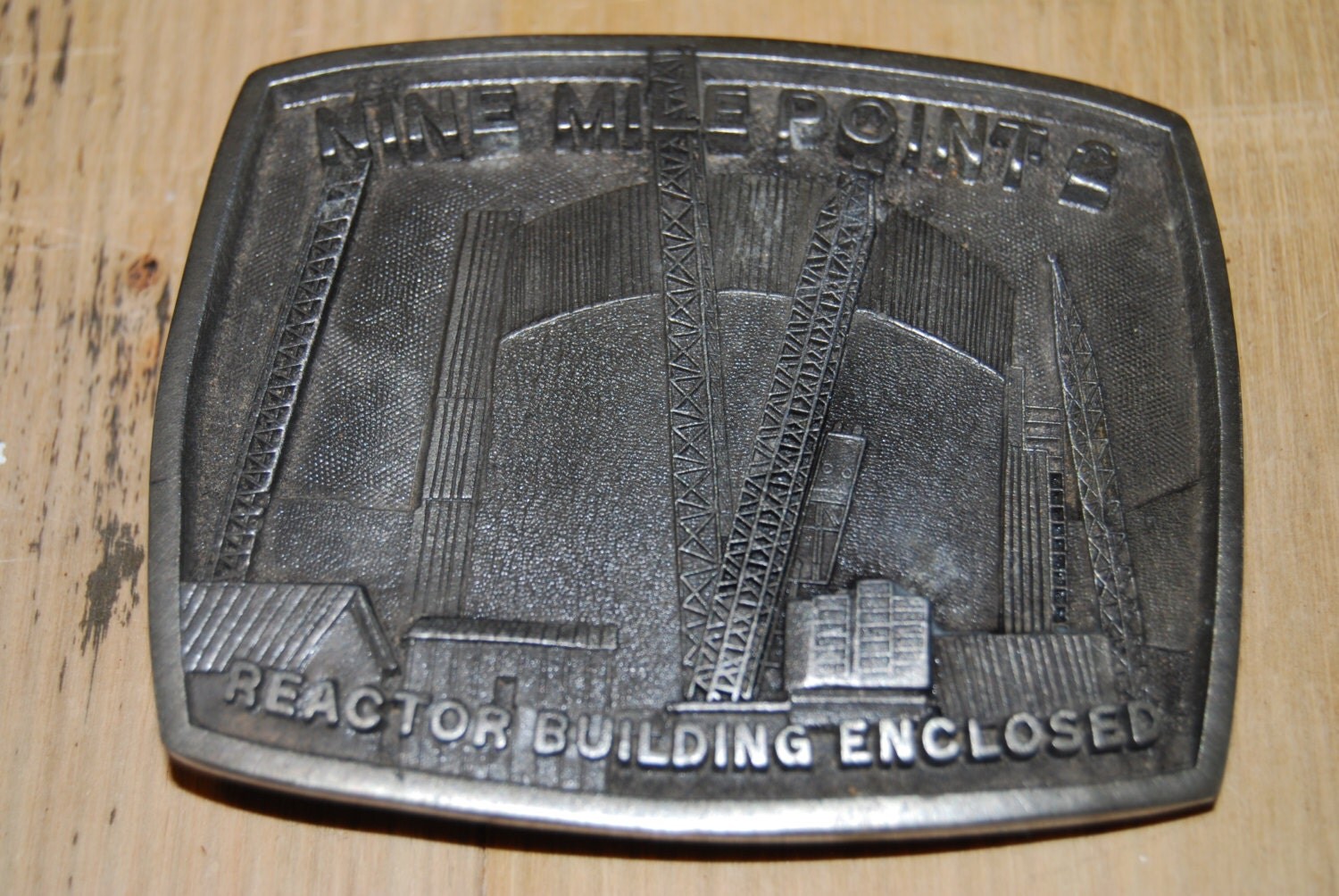 80s Nine Mile Point 2 pewter belt buckle metal nuclear reactor