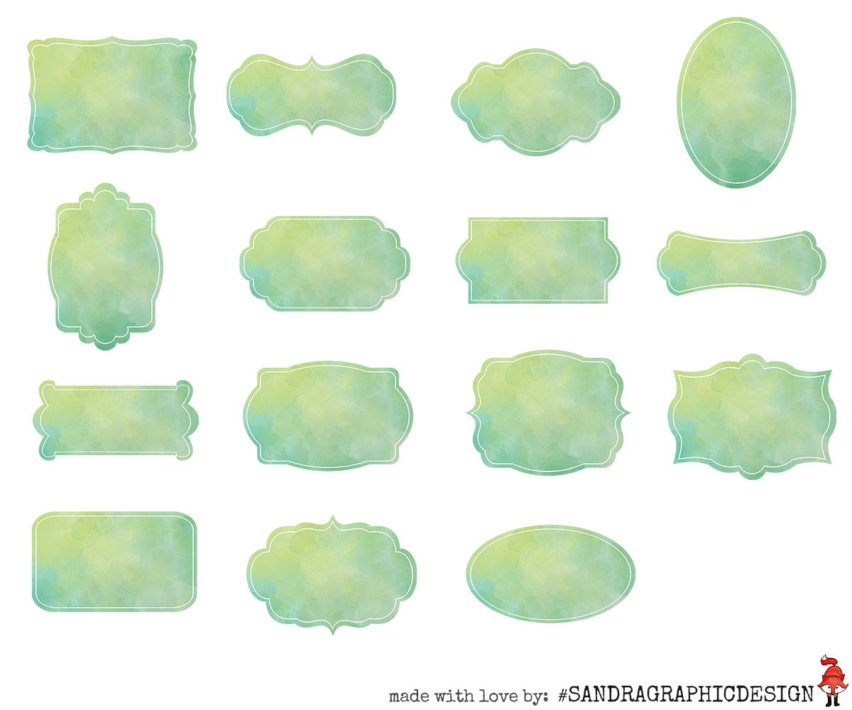 Label clip art: WATERCOLOR LABELS with 15