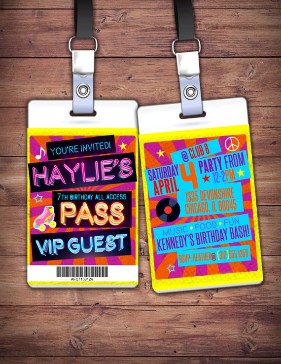 Retro neon VIP PASS backstage pass Vip invitation by LyonsPrints