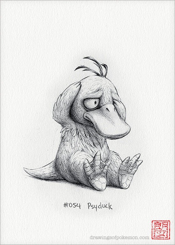 Psyduck 5 x 7 print pokemon drawing art by RockyHammerEtsy