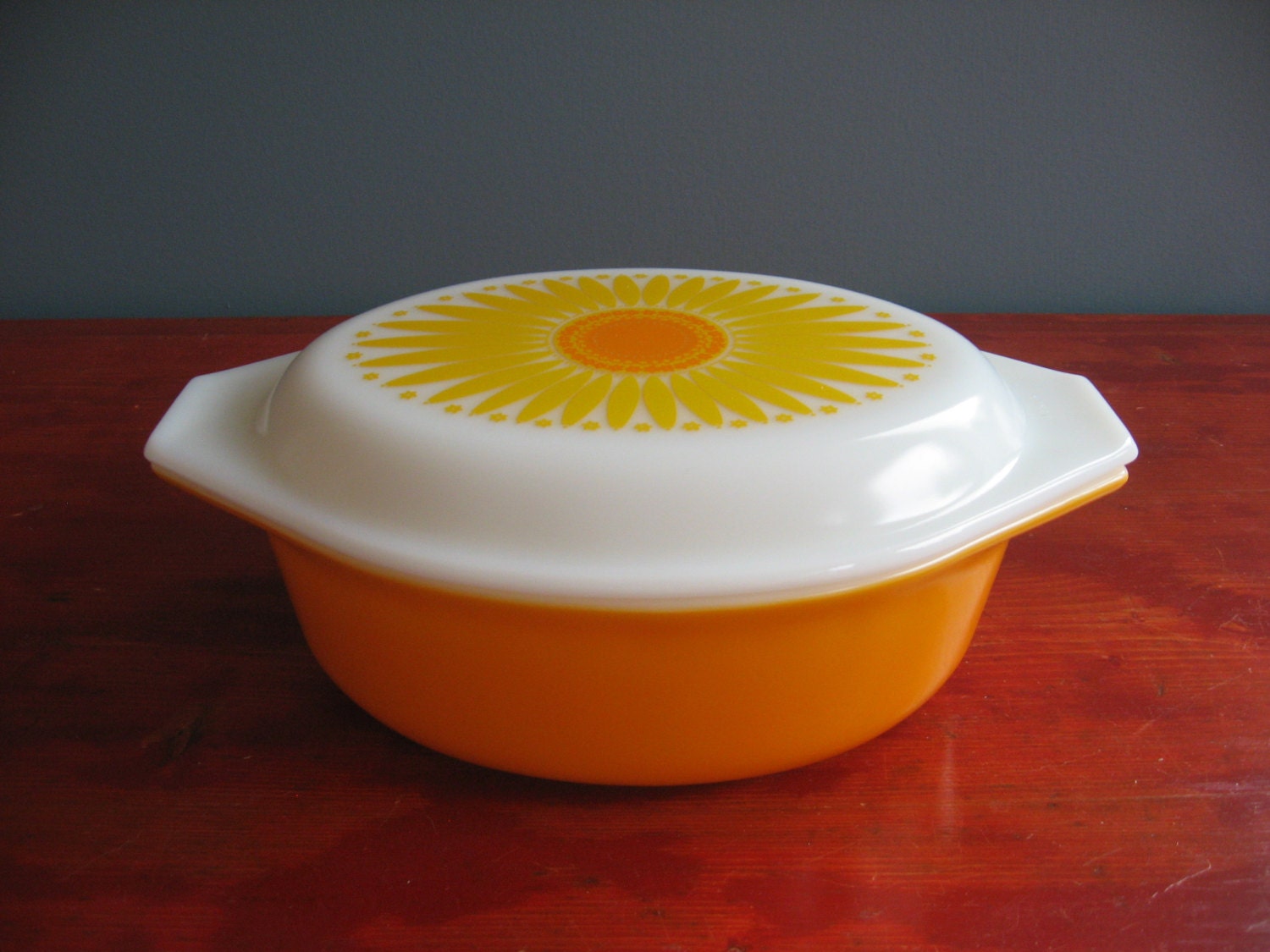 Vintage Yellow Pyrex Sunflower Casserole-Orange Covered Daisy – Haute Juice