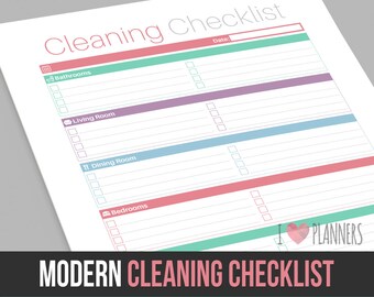 Modern One Page House Cleaning Checklist Instant by ILovePlanners