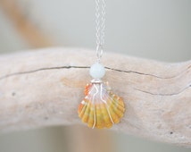 Hawaiian sunrise shell necklace, sterling silver chain, sterling silver ...