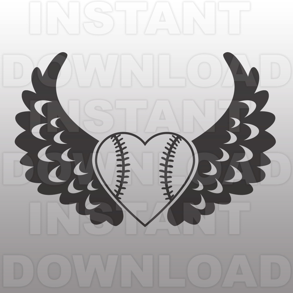 Softball Heart with Wings SVG File Cutting Template-Single