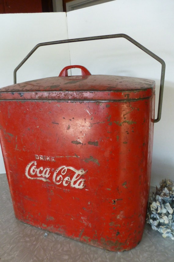 Vintage Coca Cola Cooler Drink Coke Raised Letters Picnic Ice