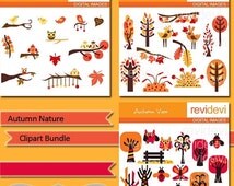 70% OFF SALE Clipart bundle Autumn Nature - fall trees, birds, owls ...